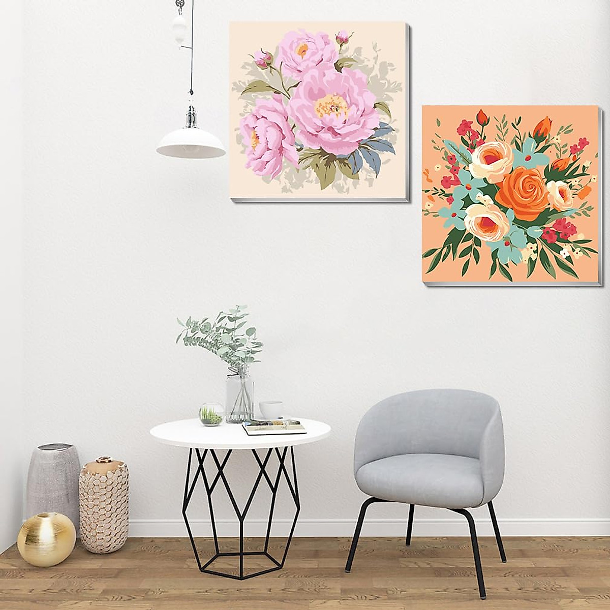 tigdtiu 2Pack Flowers Paint by Numbers Kit for Adults Beginner,Adult Paint by Number Kits On Canvas Framed, DIY Acrylic Painting Kit for Room Decor (8X8 in)