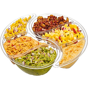 PlasticPro 2 Section Divided Plastic Serving Food Tray Yin Yang 2 Part Double Section Decorative Dish for Parties and Hosting, 1 Set of Clear