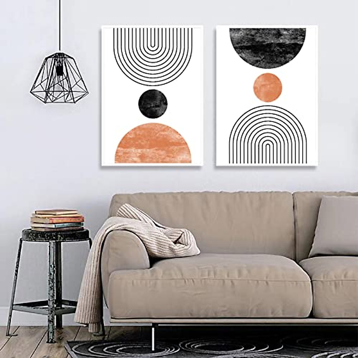Mid Century Geometric Wall Art Boho Abstract Wall Art Canvas Mid Century Modern Prints Mid Century Pictures Boho Paintings Artwork for Living Room Bedroom Decor 16x24 Inch (set of 2) Unframed