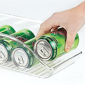 mDesign Long Plastic Soda Can Dispenser Storage Organizer Container Bin for Kitchen Pantry, Countertop, Cabinet, Refrigerator, Freezer, Hold Canned Food, Soup, Water, Ligne Collection, Clear