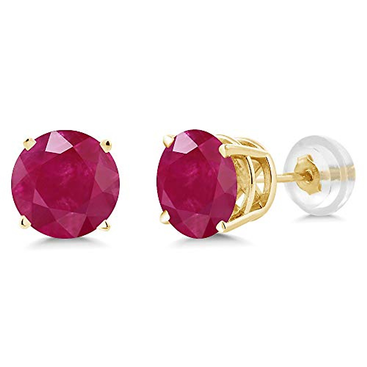 Gem Stone King 14K Yellow Gold Round 5MM Gemstone Birthstone Stud Earrings | Gold Earrings for Women