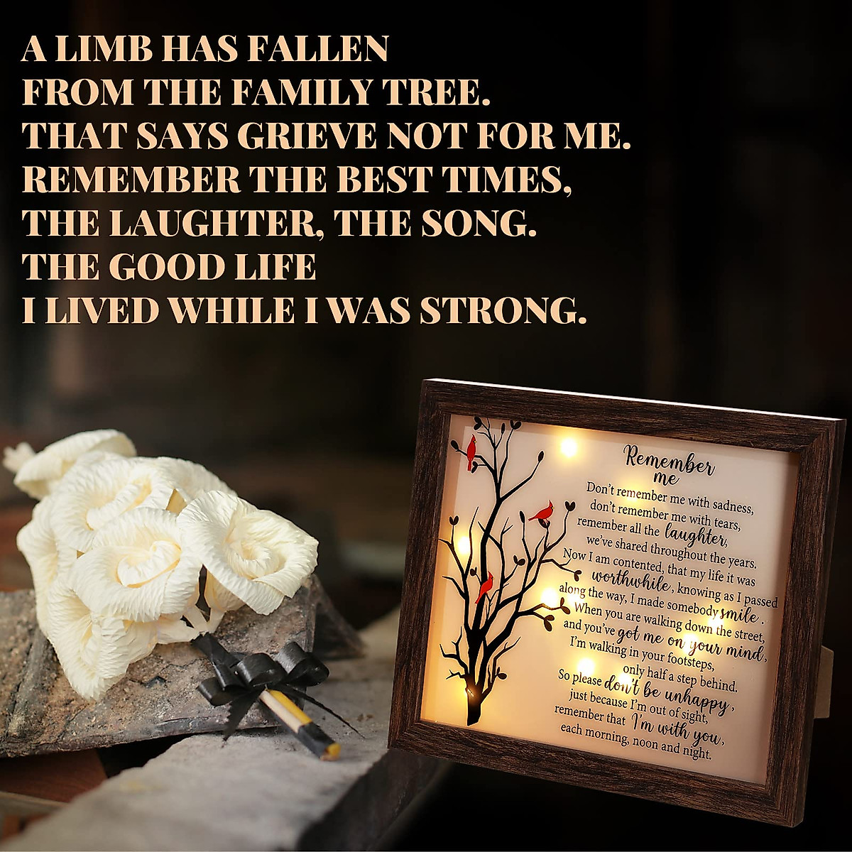 Gerrii Sympathy Gifts Red Cardinal Memorial Bereavement LED Memorial Gifts for Loss of Love One Wooden Shadow Box 10'' x 8'' in Poem and LED Light for Funeral Bereavement(Retro Style)