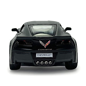 Corvette C7 Grand Sports Diecast Car Model Toy Vehicle Supercar 1/36 Scale Pull Back Vehicles Doors Open Alloy Metal Kids Boys Toys Adults Mens Christmas Stocking Stuffers Gifts, matt Black