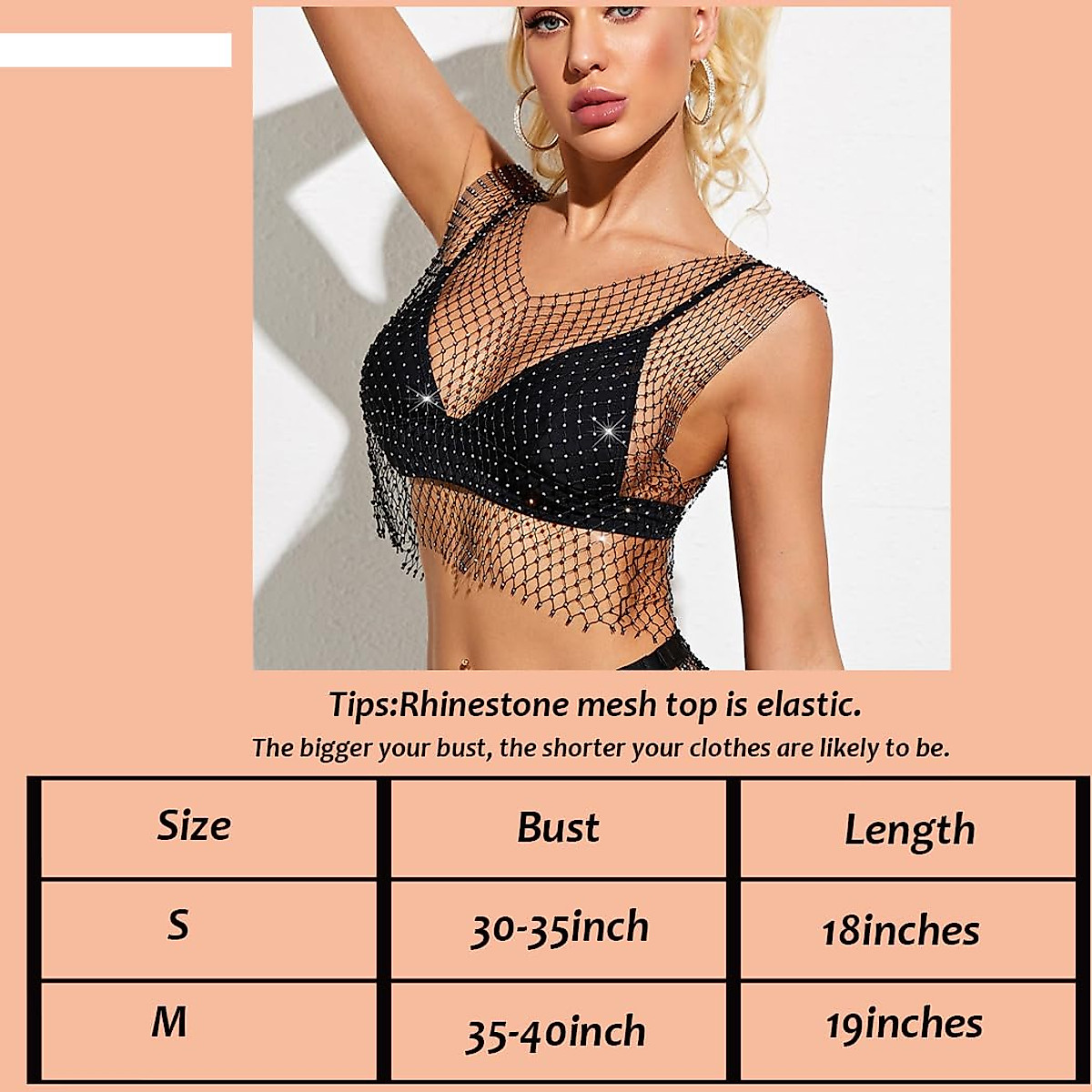 Wriidy Mesh Tank Top White Crystal Diamond Out See Through Crop Tops Black Sparkly Rhinestone Body Chain Accessories Jewelry for Women and Girls