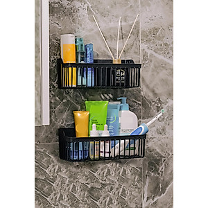 ATA HOME Shower Caddy Bathroom Shelves, Black Hanging Shower Organizer, 2-Pack Large Capacity No Drilling Easy Installation with Adhesive, Shower Shelf for Inside Shower ABS