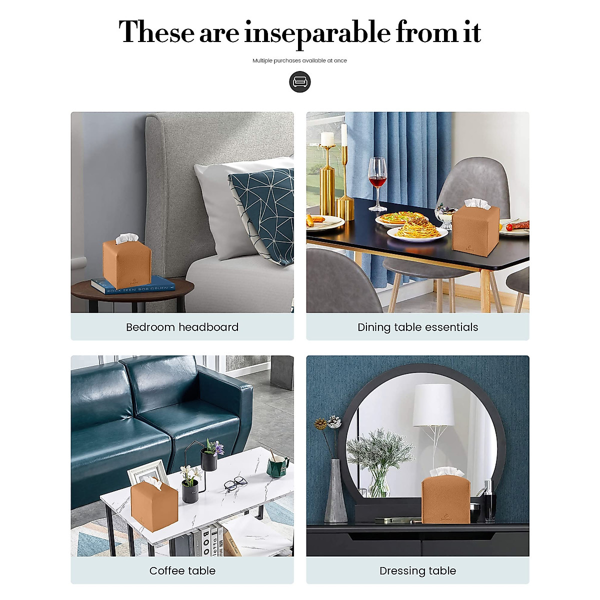 Tissue Box Cover, Jeethemy Square PU Leather Tissue Box Holder, Modern Tissue Case Facial Paper Organizer Dispenser，5X5X5'',Single Brown