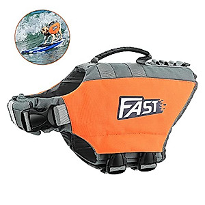 Ownpets Dog Life Jacket, Reflective Dog Safety Vest Adjustable Pet Life Preserver with Strong Buoyancy and Durable Rescue Handle for Swimming, Surfing, Boating,X-Large