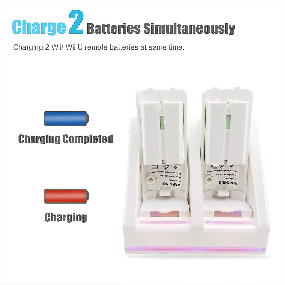 Rechargeable Battery Packs with Charger for Wii & Wii U Remote Controller,Montion Plus Controller(Dual Remote Charging Station Dock + 2 Pack 2800mAh Wii Replacement Batteries + USB Cable)