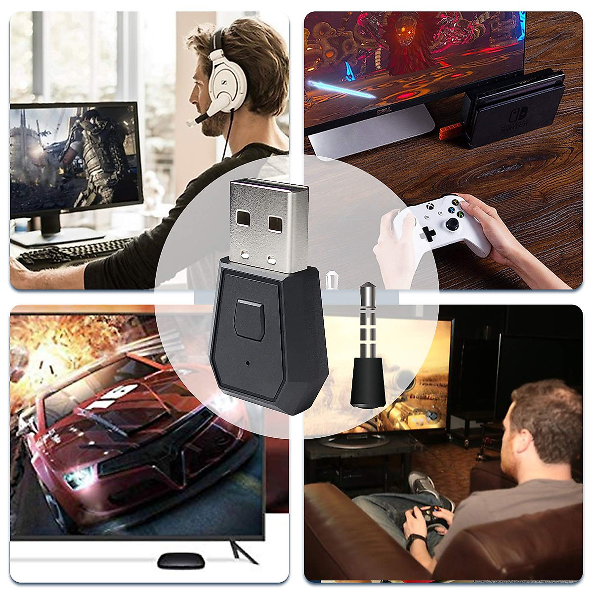 Zamia Wireless Adapter for PS4/PS5 Dongle Mini USB 4.0 Headset Adapter Transmitters Microphone Receiver Support A2DP HFP HSP