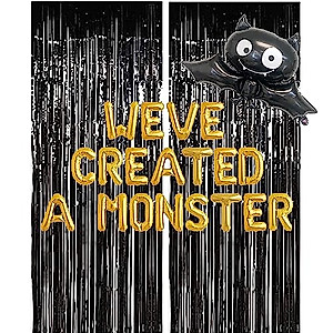 Weve Created A Monster Balloons, Halloween Baby Shower Party Decorations, Happy Halloween Day Supplies with Black Backdrops Deco (GOLD)