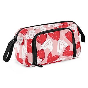 Bolaz Big Capacity Pencil Pen Case Pouch Bag School College Office Organizer for Teens Girls Adults Student-Valentine's Day Red White Hearts on Pink