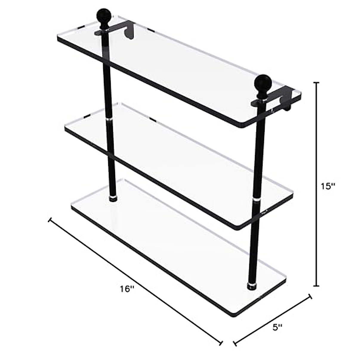 Allied Brass MA-5/16 Mambo Collection 16 Inch Triple Tiered Glass Shelf, Matte Black