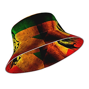 Ykklima Jamaican Lion Flag Pattern Unisex Reflective Reversible Double-Side-Wear Bucket Hat Summer Travel Fisherman Beach Sun Hats Cap