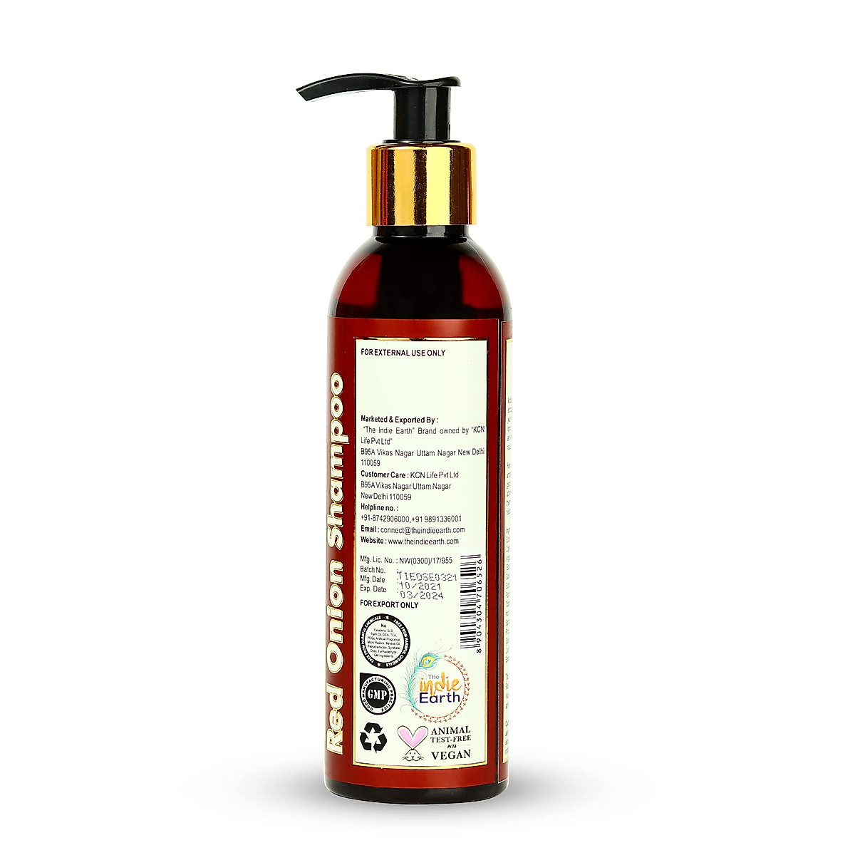 Red Onion Shampoo with Caffeine, Curry Leaf, and Indian Alkanet Root – Advanced Formula for Hair Fall Control, Split Ends Repair, and Dandruff Reduction – Gentle & Chemical-Free – 200ml