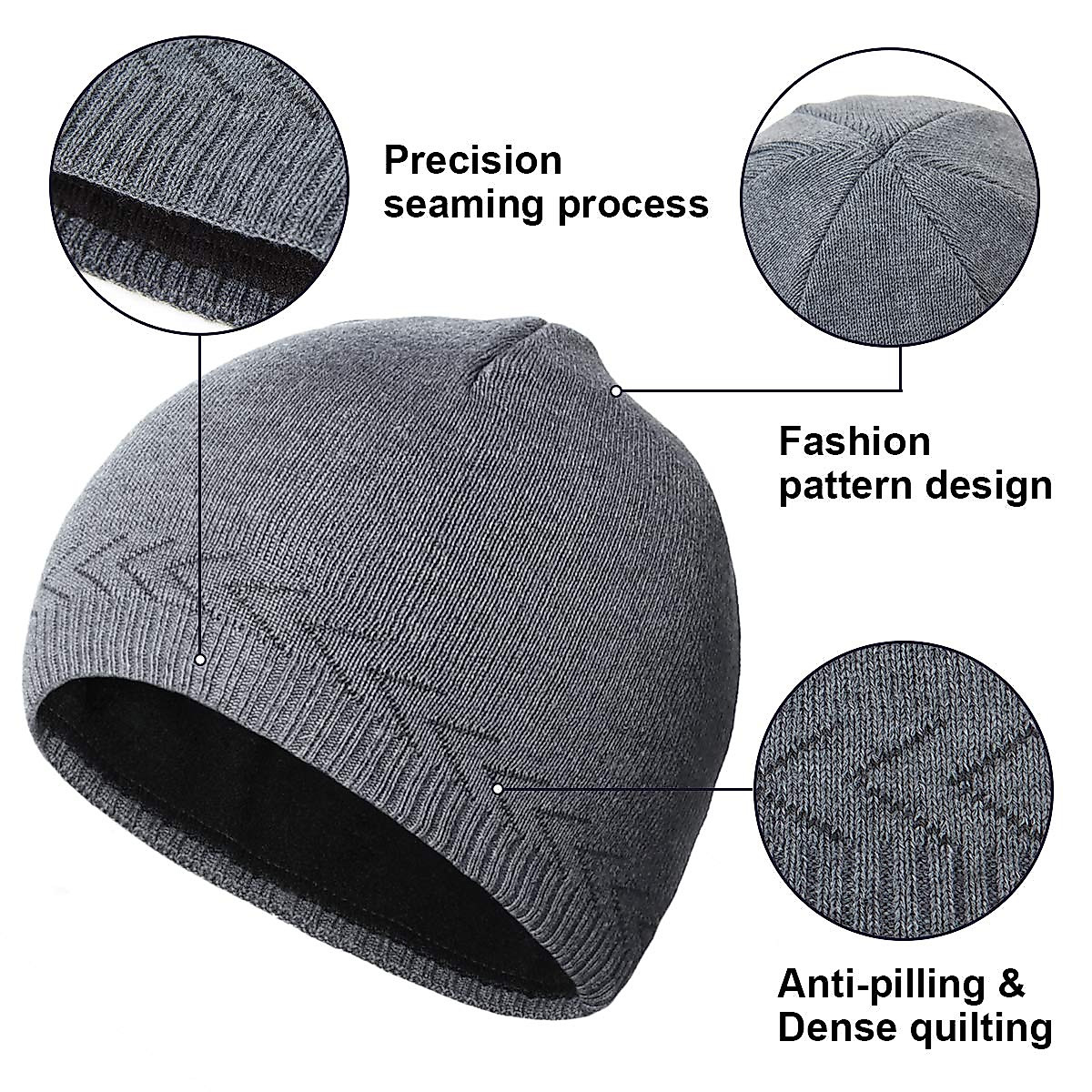 OMECHY Mens Winter Warm Knitting Hats Plain Skull Beanie Cuff Toboggan Knit Cap Black