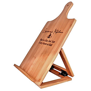 Grammy Gift Recipe Cookbook Holder Stand - Engraved Bamboo Cutting Board Foldable Chef Easel Metal Hinges Kickstand iPad Tablet Compatible Christmas Birthday Mother's Day Kitchen Decor (7.25x13.5)
