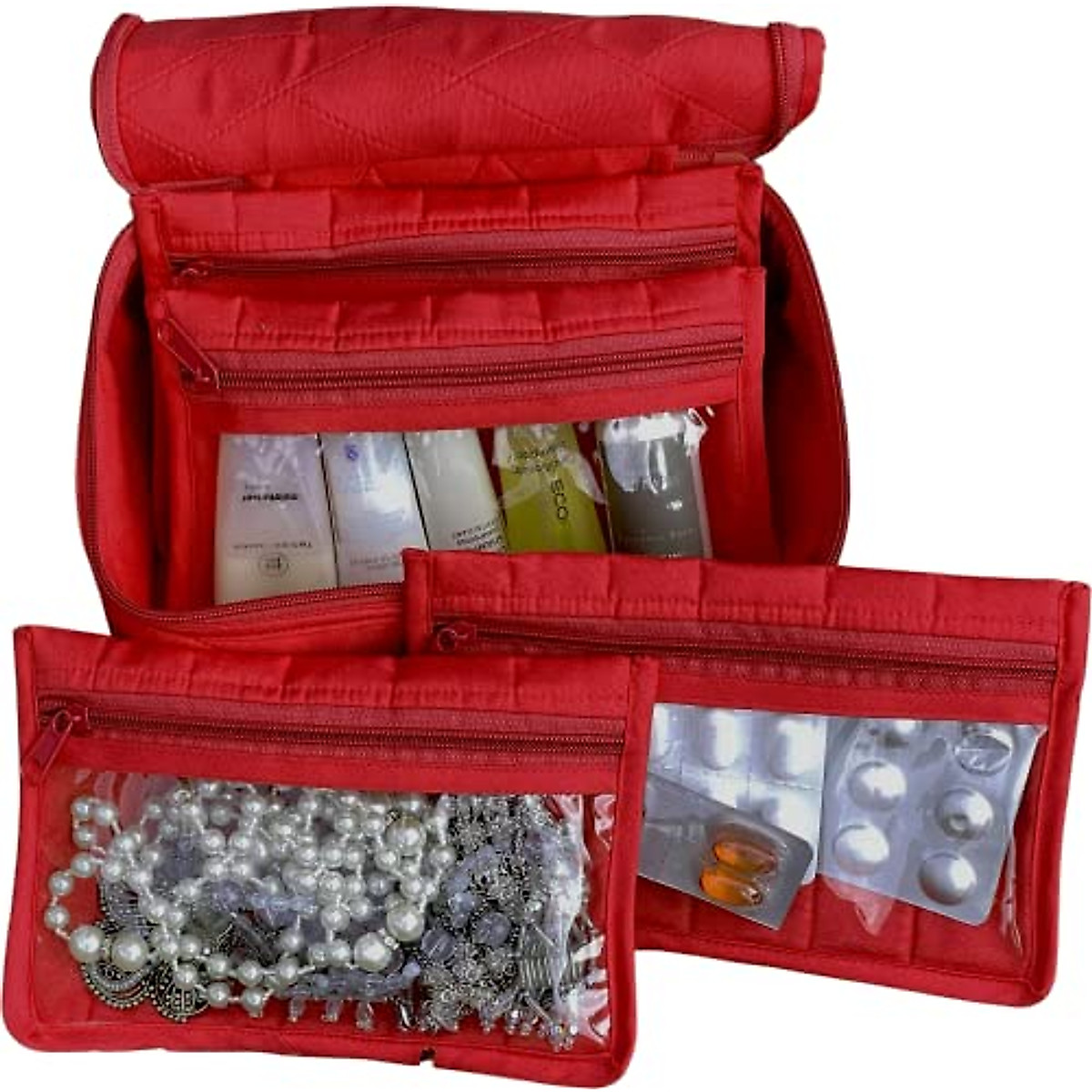 Yazzii 4 Pocket Crafter’s Organizer Tote – Arts & Crafts Storage Tote Bag - Multipurpose Storage Organizer for Crafts, Sewing, Jewelry, Make Up – Red