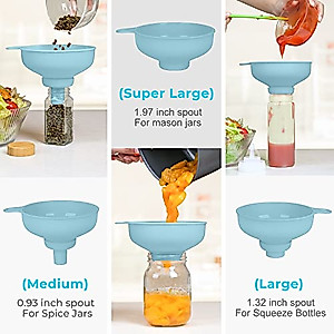 Wide Mouth Kitchen Funnel, Pisol Food Grade Plastic Cooking Canning Funnel with 4 Sizes Spouts for Filling Wide and Regular Mason Jars, Spray Dropper Oil Bottle Jug Spices Shampoo Powder Oats Sauce