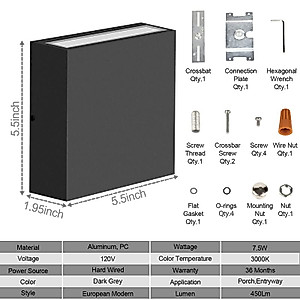 Illumishin Modern LED Wall Sconce Indoor Up Down Wall Lamp Outdoor Wall Lights Exterior Light Fixtures 12W Hallway Wall Lighting for Porch Front Door Garden Yard Patio