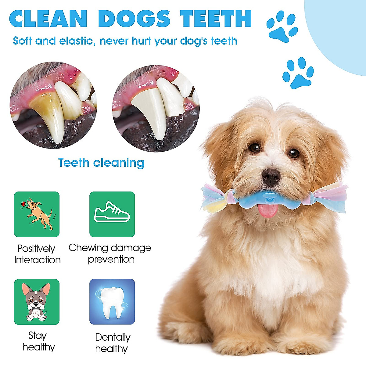 cobee 3 Pack Puppy Teething Chew Toys, Cute Dog Face Teething Chew Toy with Interactive Cotton Ropes for Dogs Oral Teeth Sotthe Itching(Pink, Blue, Yellow)