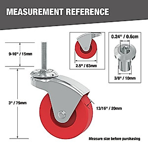 BIG RED 2.5 Inch Stem Caster Wheels Set of 6,Heavy Duty 360 Degree Swivel Stem Casters for Creeper Service Utility Cart Stool Post Mount,ATR6551-6PB