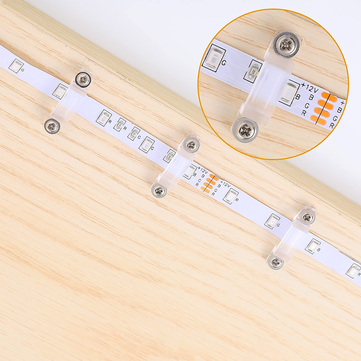 Qunclay 100 Pieces LED Light Hangers LED Light Clips Strip LED Light Holder Clear Tape Clamp Outdoor Light Fixed Clips with 200 Pieces Screws for 12 mm Wide Ip67/68 Strip Lights