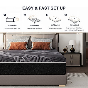 Dyonery California King Mattress 12 Inch Charcoal Memory Foam Mattress in a Box, CertiPUR-US Certified Fiberglass Free, Cooling Gel Double Mattress, Made in USA, 84" × 72" × 12", Medium