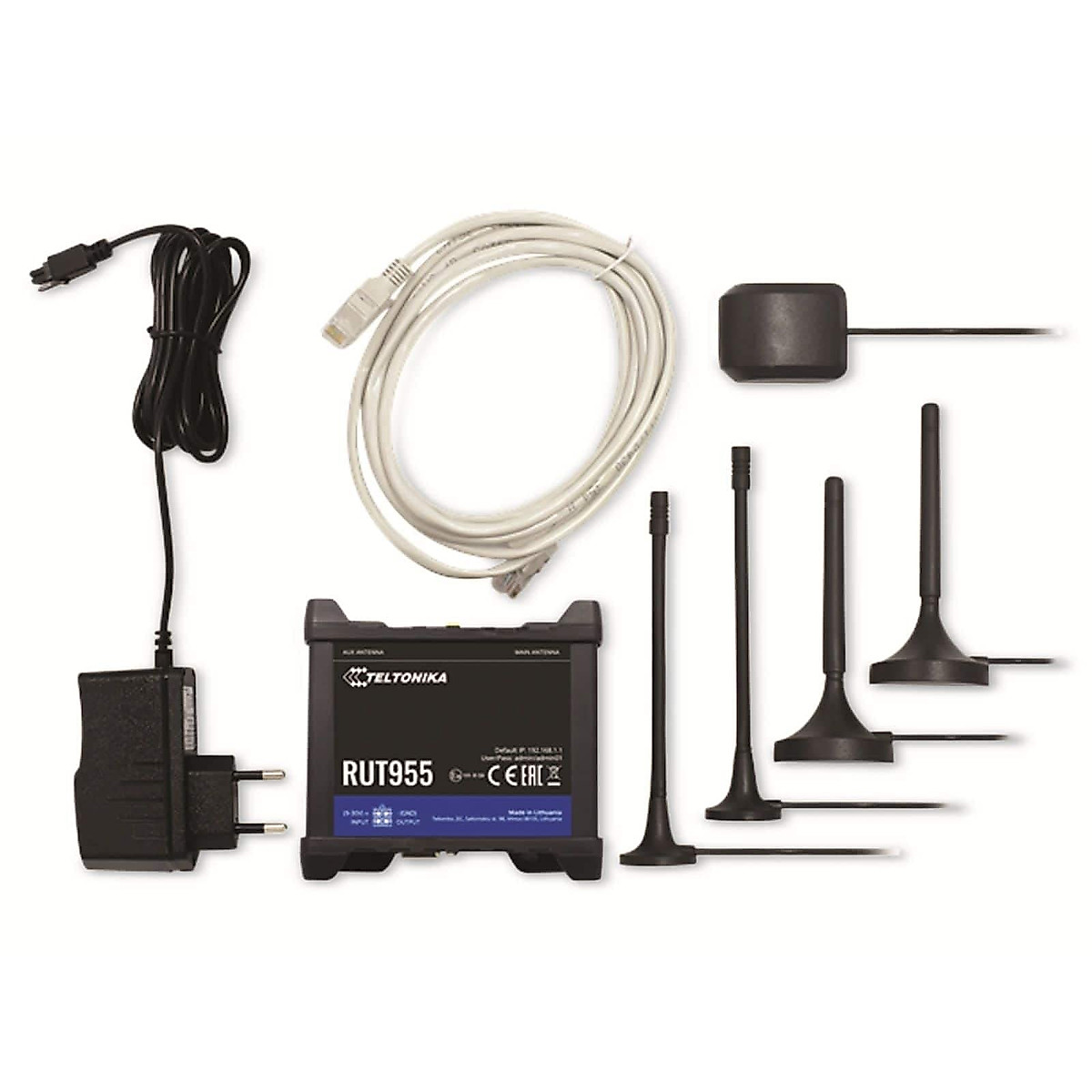 Teltonika W03660 Model RUT955 4G/LTE Router, Dual Sim, Global Navigation Satellite System, Compatible with Teltonika Remote Management System; For use with AT&T, Verizon, and T-mobile