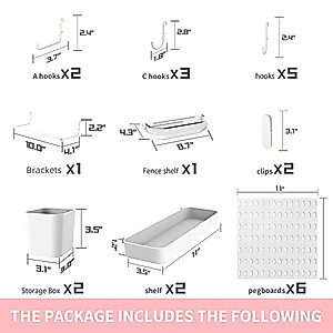 JoyBHole Pegboard Combination Kit with Shelf and Hooks No Punching for Garage Kitchen Living Room Bathroom Office,Pegboard Wall Organizer (White, 33" x 22")