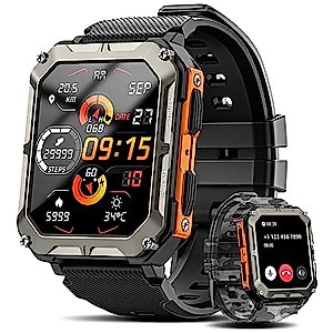 Military Smart Watch for Men (Answer/Make Call), Rugged Tactical Smartwatch for Android Phones and iPhone with 2 Straps, 10 ATM Waterproof Outdoor Sports Fitness Tracker with Heart Rate, Sleep Monitor
