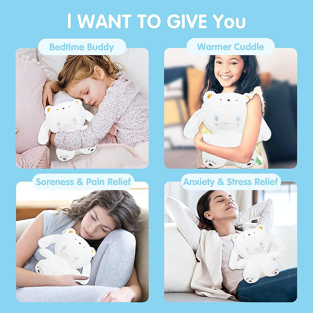 Microwave Heating Pad Dog Heatable Stuffed Animals for Cramps Pain Relief, Cute Soft Cozy Pillow Plush Heatable Warmies Stuffed Animals Gifts for Women, Teens