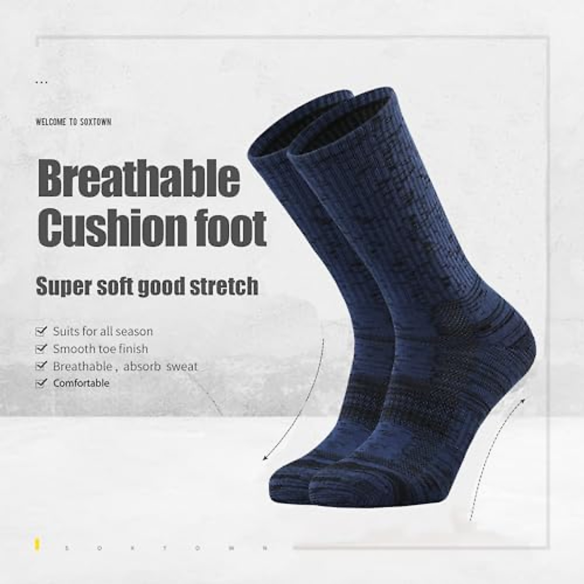 SOX TOWN Unisex Cushioned Crew Training Athletic Socks Men & Women with Combed Cotton Moisture Wicking Breathable Performance(NavyBlue XL)
