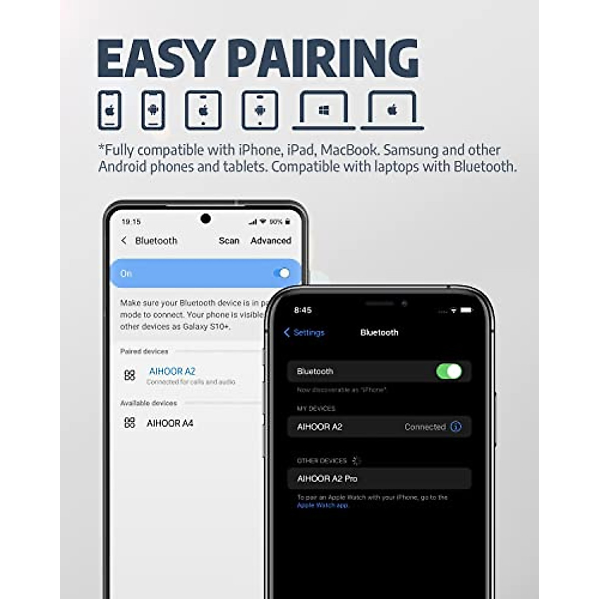 AIHOOR Wireless Earbuds for iOS & Android Phones, Bluetooth 5.3 in-Ear Headphones with Extra Bass, Built-in Mic, Touch Control, USB Charging Case, 30hr Battery Earphones, Waterproof for Sport