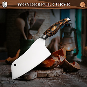 Meat Cleaver, GRANDKKNIFE Cleaver Knife High Carbon Stainless Steel Chef Knife Lightweight Vegetable Knife for Kitchen and Restaurant