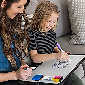 Double Sided Dry Erase Board with Stand - 16 X 12 Inch Desktop Whiteboard Comes with 15 Magnetic Markers, 10 Magnets, 2 Magnetic Erasers, Corner Protectors, Rubber Supports & More, Premium Black Frame