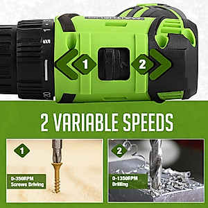 18V Cordless Drill, MAITHEUO Brushless Power Drill with 2Pcs Battery and Charger, 3/8”Keyless Chuck, 2 Variable Speed, 20+1 Torque Setting Electric Drill, Power Tools Kit for Man/Women Home Use