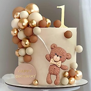 31 PCS Brown Bear Colorful Balloons Balls Cake Toppers for Birthday Baby Shower Party Decorations Supplies (khaki)