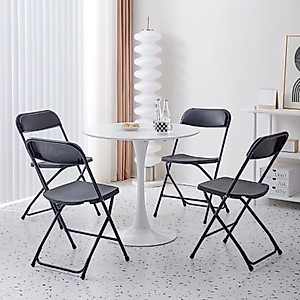 Symylife Plastic Folding Chair Portable Stackable Outdoot/Indoor Chairs with Steel Frame, for Office Wedding Party Picnic Kitchen Dining, Black-10 Pack