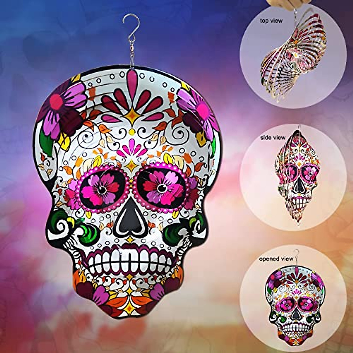 Fonmy Kinetic 3D Metal Garden Wind Spinner Quality Hanging Ornament for Home and Garden 12inch Mandala Daisy Sugar Skull Wind Spinners