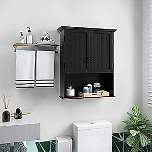 Giantex Bathroom Wall Mounted Cabinet - Storage Cabinet w/Adjustable Shelf, 2-Door Over The Toilet Cabinet, Space-Saving Organizer for Bathroom, Living Room, Entryway, Medicine Cabinet (Black)