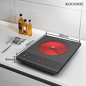 KOCONIC 1600W Single Burner,Electric Cooktop,Hot plate for cooking,Electric Stove With Timer and Touch Control,No Radiation to Protect Family Health Grey…