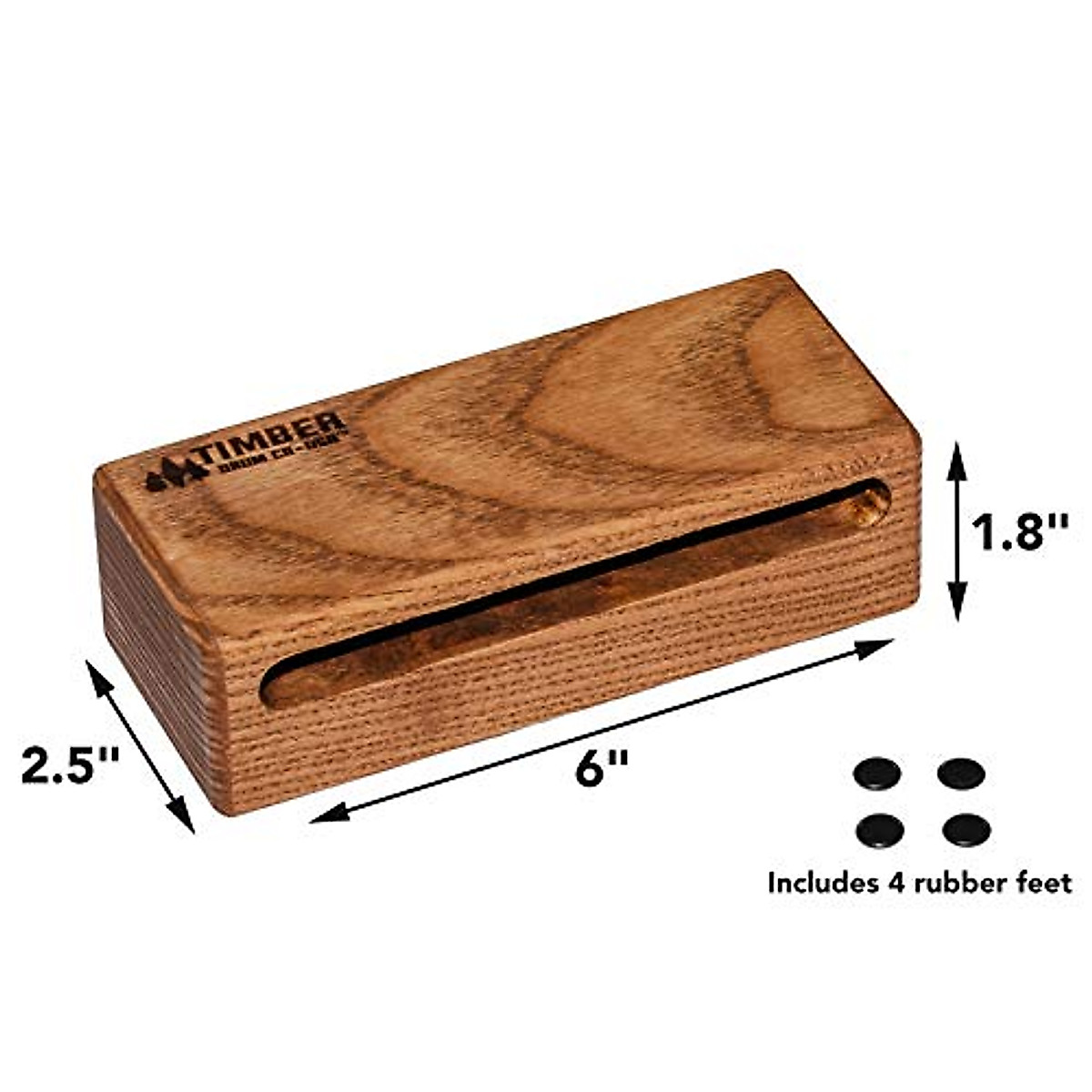 Timber Drum Co. 6" Wood Block with Mallet — Made in U.S.A. — Creates Loud and Resonant Tone from Handcrafted Solid American Hardwood, Includes Rubber Feet, Small (T4-S)