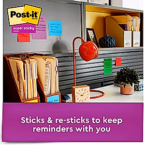 Post-it Super Sticky Notes, 3x3 in, 6 Pads, 2x the Sticking Power, Playful Primaries Collection, Primary Colors (Red, Yellow, Green, Blue, Purple), Recyclable(654-6SSAN)