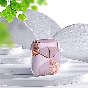 Hamile Compatible with Airpods Case Cover Cute 2-Peice Case for Apple Airpods 2 & 1, Fadeless Shockproof Hard Case Cover with Portable Keychain for Girls Women Men - Pink Geometric