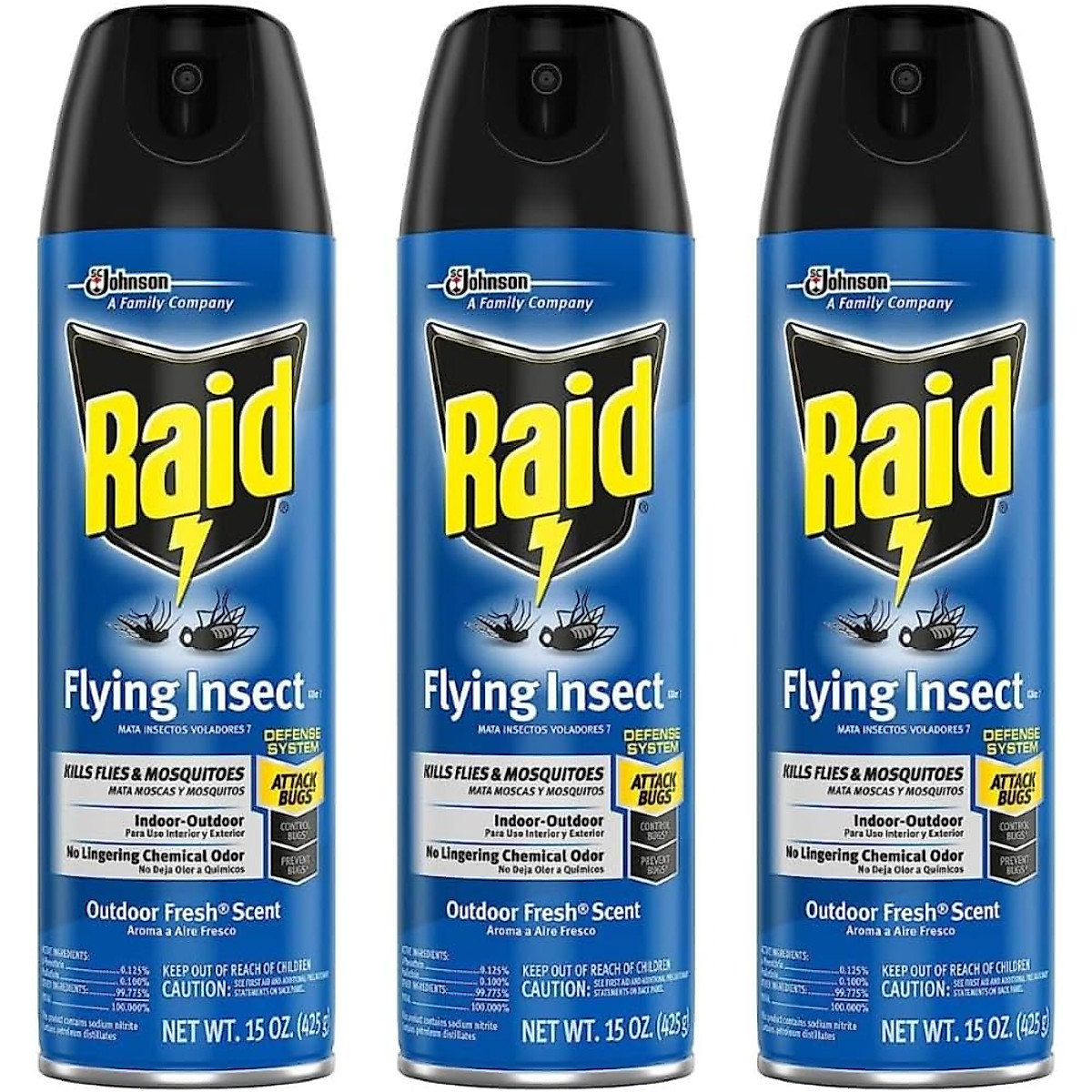 Flying Insect Killer, Kills Flies, Mosquitoes, and Other Flying Insects on Contact, for Indoor and Outdoor Use, 15 oz (3 Pack), Litezout