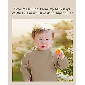 WILLOW + SIM Long Sleeve Baby Bibs - Wipe Clean, Washable with Food Catcher - Long Sleeve Bib for Babies, Toddler - Irish Cream