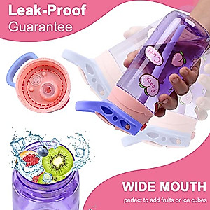 ROISDIYI Kids Water Bottle with Straw Spill Proof Toddler Water Bottles for School 16 OZ 3 Pack, Ideal for Travel and Activities, Easy Clean and Dishwasher Safe Press The Button For Pop Up Straw