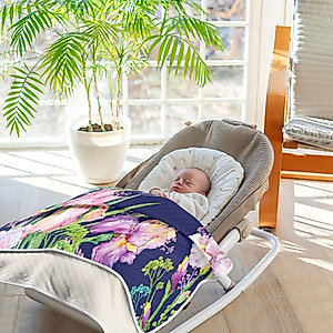 Kigai Hummingbird Iris Flower Baby Blanket, Cozy Throw Blankets for Newborn Infant and Toddler, Soft and Warm Receiving Baby Blanket for Crib Stroller