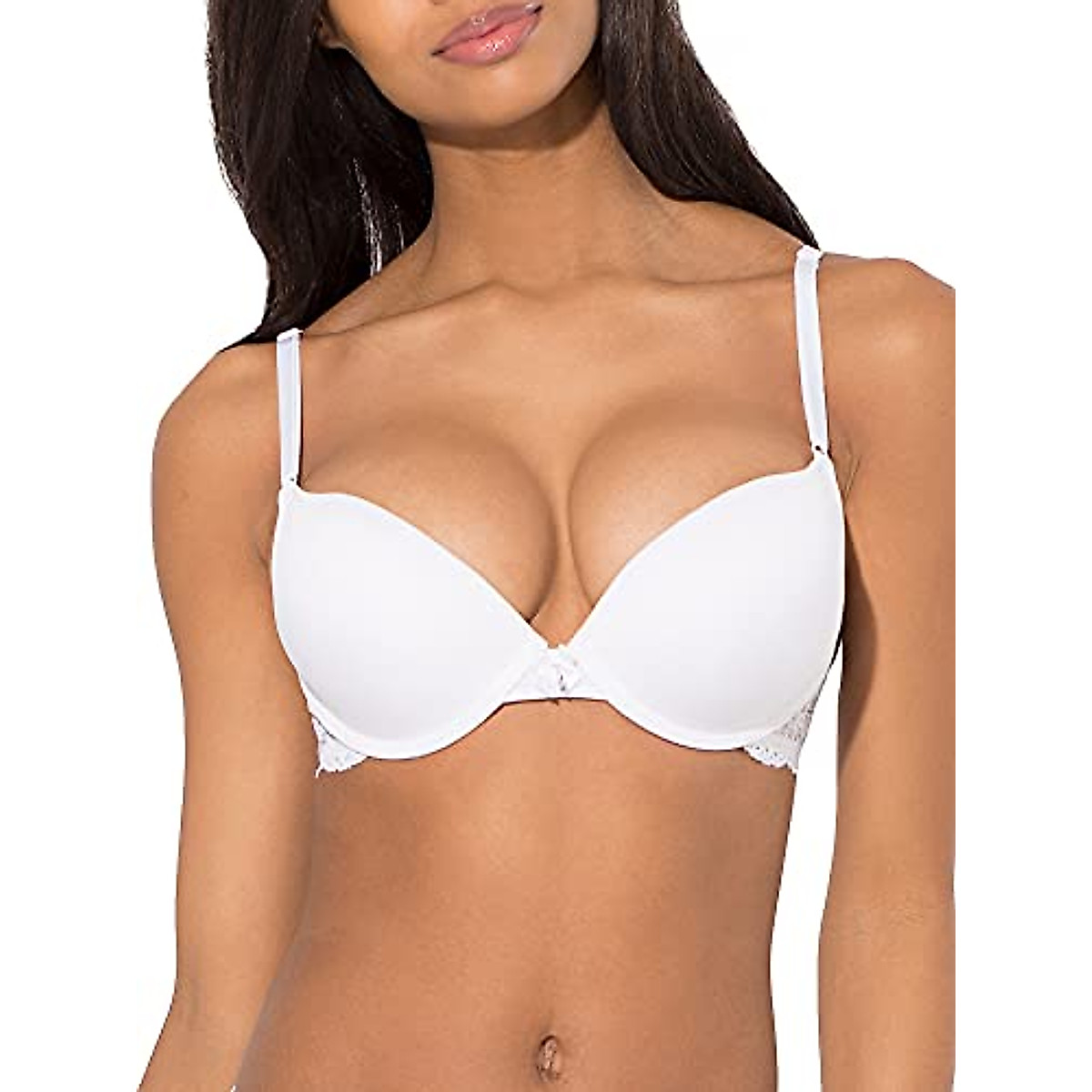 Smart & Sexy womens Maximum Cleavage Underwire Push Up Bra, White With Lace Wings, 36B US