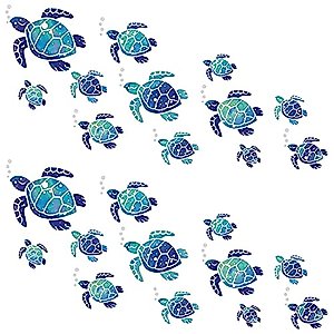 24 Pieces Sea Turtle Wall Decals Ocean Bathroom Decor Stickers Beach Sea Turtle Wall Stickers Waterproof Turtle Bubbles Ocean for Kids Home Bathroom Living Room Toilet Nursery Pool Party Decoration